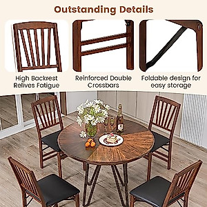 Giantex Folding Dining Chairs Set of 2, Foldable Wood Kitchen Chairs with Padded Seat, Solid Wood Frame, Max Load 400 Lbs, No Assembly Easy to Store Wooden Dining Chairs for Apartment, Small Space