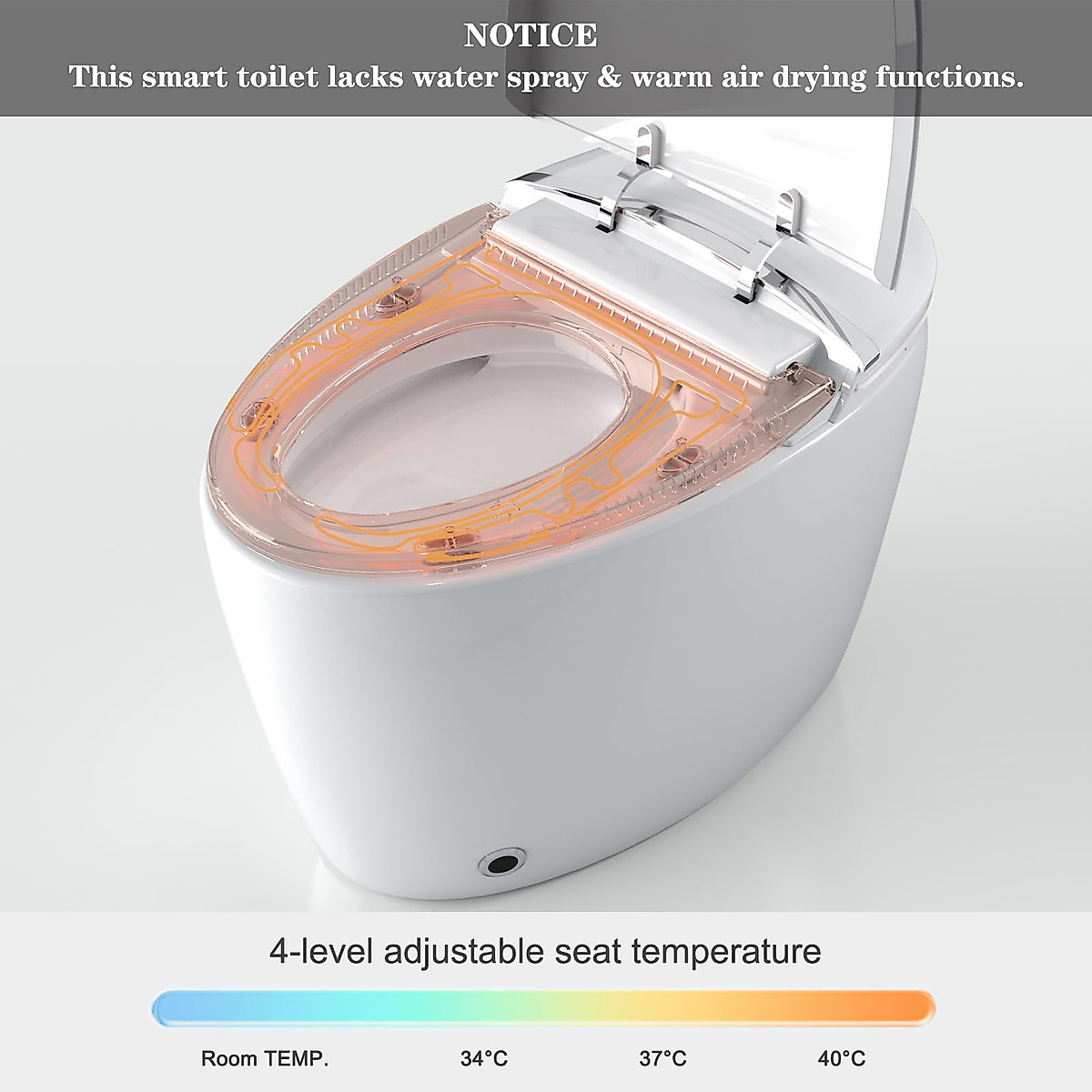 Smart Toilet with Off-seat Auto Flush, Foot Sensor Flush, Power Outage Flush, Mini Intelligent Smart Toilet with Heated Seat, LED Night Light, Side Button, Easy to Use.