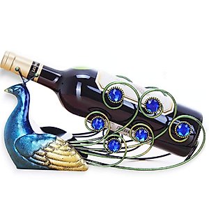 A.B Crew Creative Metal Iron Wine Rack Single Wine Bottle Holder Home Decor(Peacock)