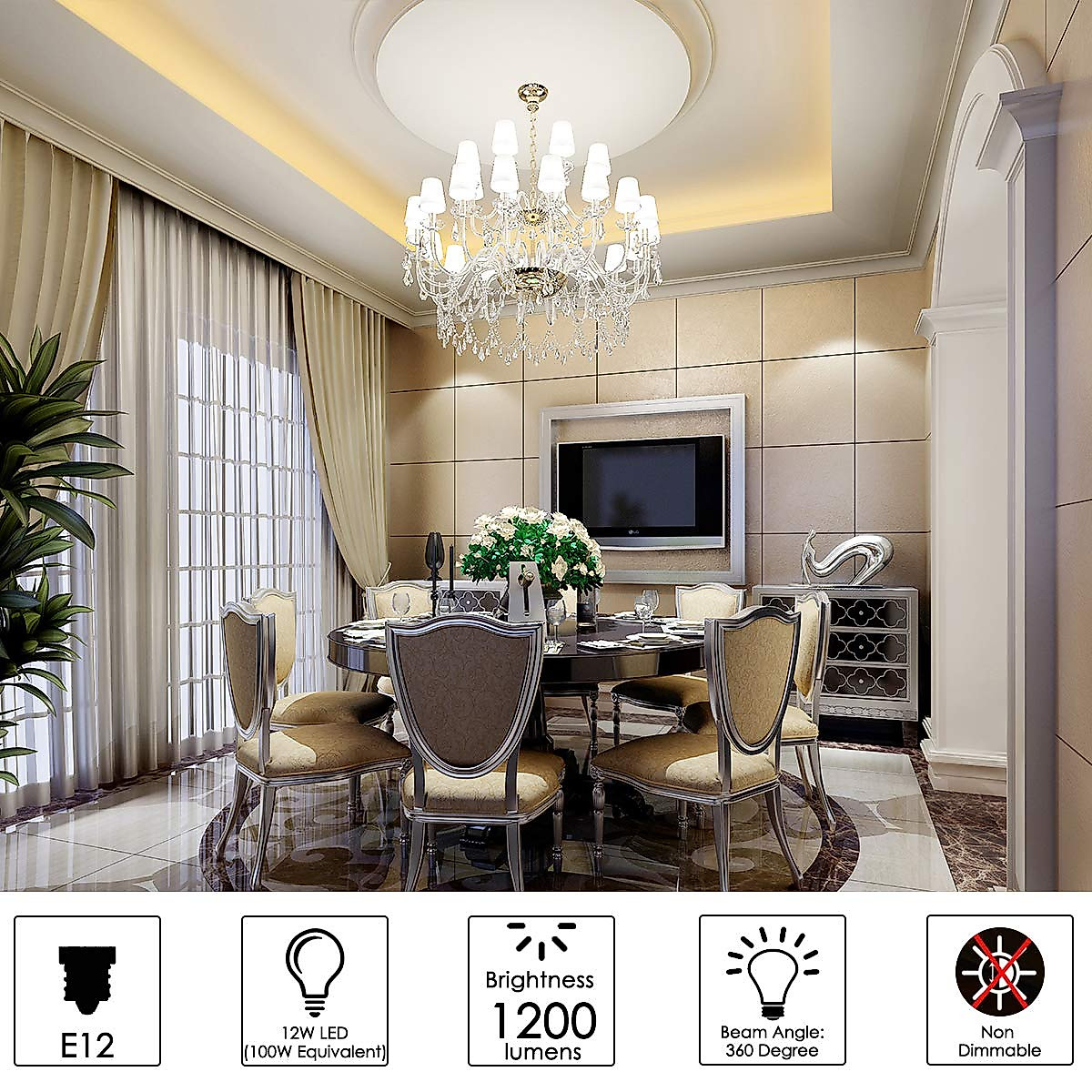 E12 LED Bulbs,12W LED Corn Light Bulb, E12 LED Bulb 100W Equivalent 1200 Lumen 3000K Warm White, Non-Dimmable LED Candelabra Light Bulbs, E12 Candelabra Base Chandelier Light Bulbs, Pack of 3