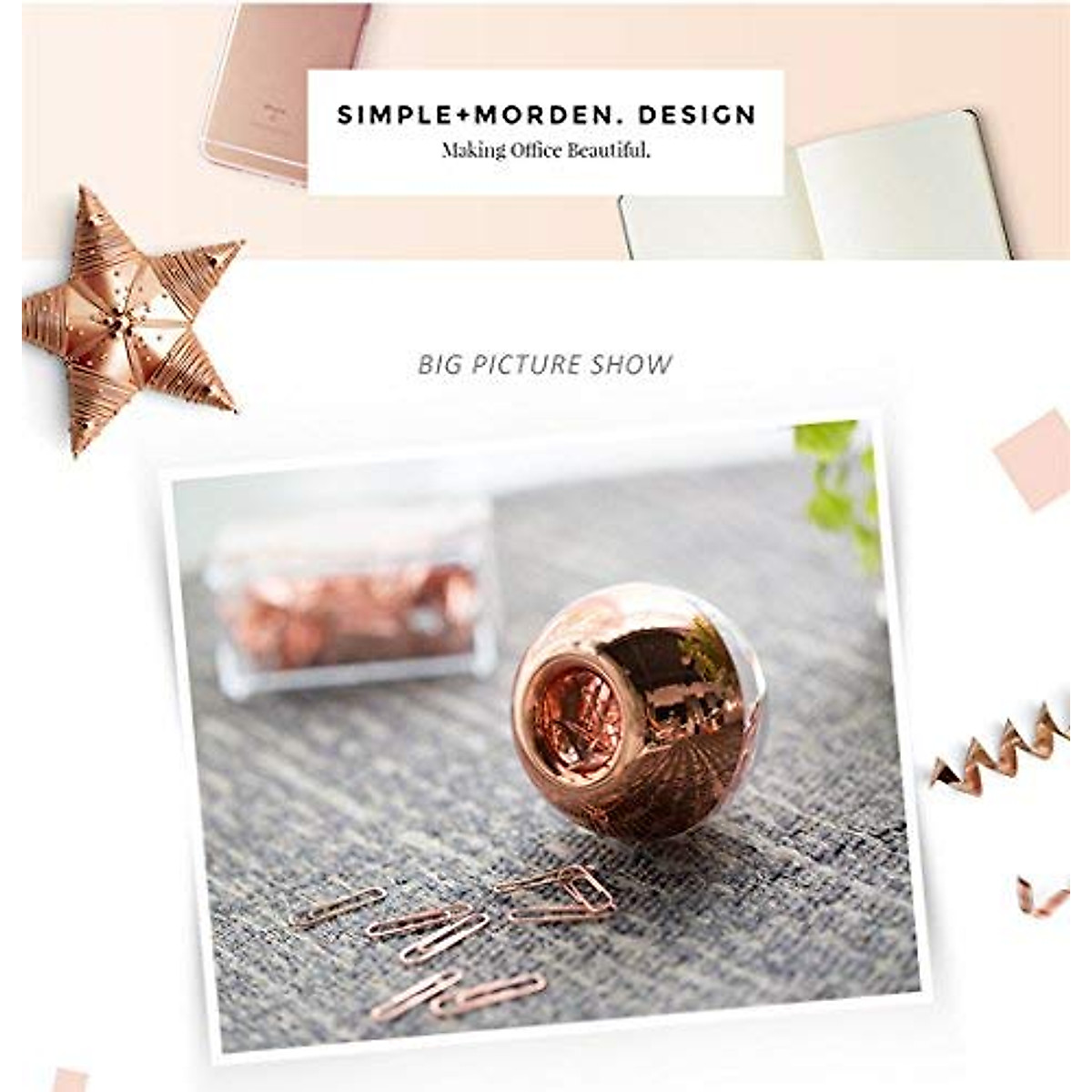 MultiBey NE0600607 Light Luxury Fashion Paper Clips, Rose Gold Edition, In Round Paper Clip Holder With Magnetic Lid, 28 mm, 100 Piece Per Box