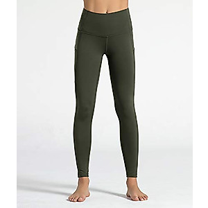 Dragon Fit High Waist Yoga Leggings with 3 Pockets,Tummy Control Workout Running 4 Way Stretch Yoga Pants (Medium, Olive Green)