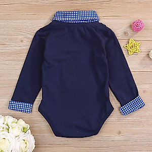 Baby Boy First Birthday Clothes Plaid Stand Collar Long Sleeve Romper Jumpsuit Cake Smash Outfit (Navy Blue, 15 Months)