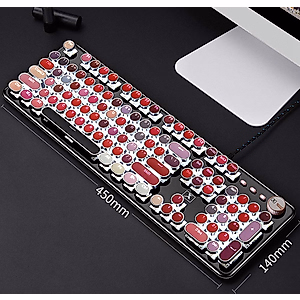 Corn K520 Lipstick Mechanical Gaming Keyboard Metal Panel Round Retro Backlit 104 Keys USB Wired Blue Switch for Desktop, Laptop