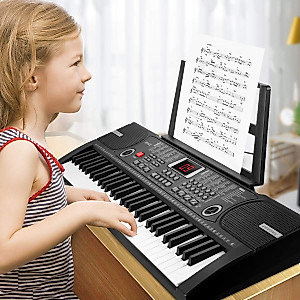 Heren 61 Keys Keyboard Piano, Electronic Digital Piano with Built-In Speaker Microphone, Sheet Stand and Power Supply, Portable Keyboard Gift Teaching for Beginners (Black)