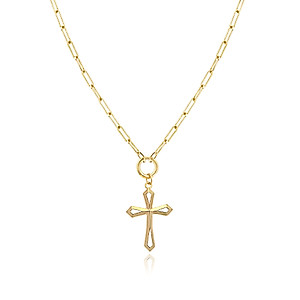 Jewelry Atelier Gold Filled Cross Necklaces – 14K Yellow Gold Filled Cross Pendant with Solid Clip Chain for Women and Men (Different Sizes and Styles with Extension/Adjustable Chain) (12.5mm width)
