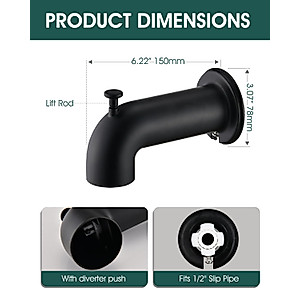 LOCALAND Slip-On Extra Long Tub Spout with Diverter, 1/2 Inch Slip Fit Connection,Matte Black