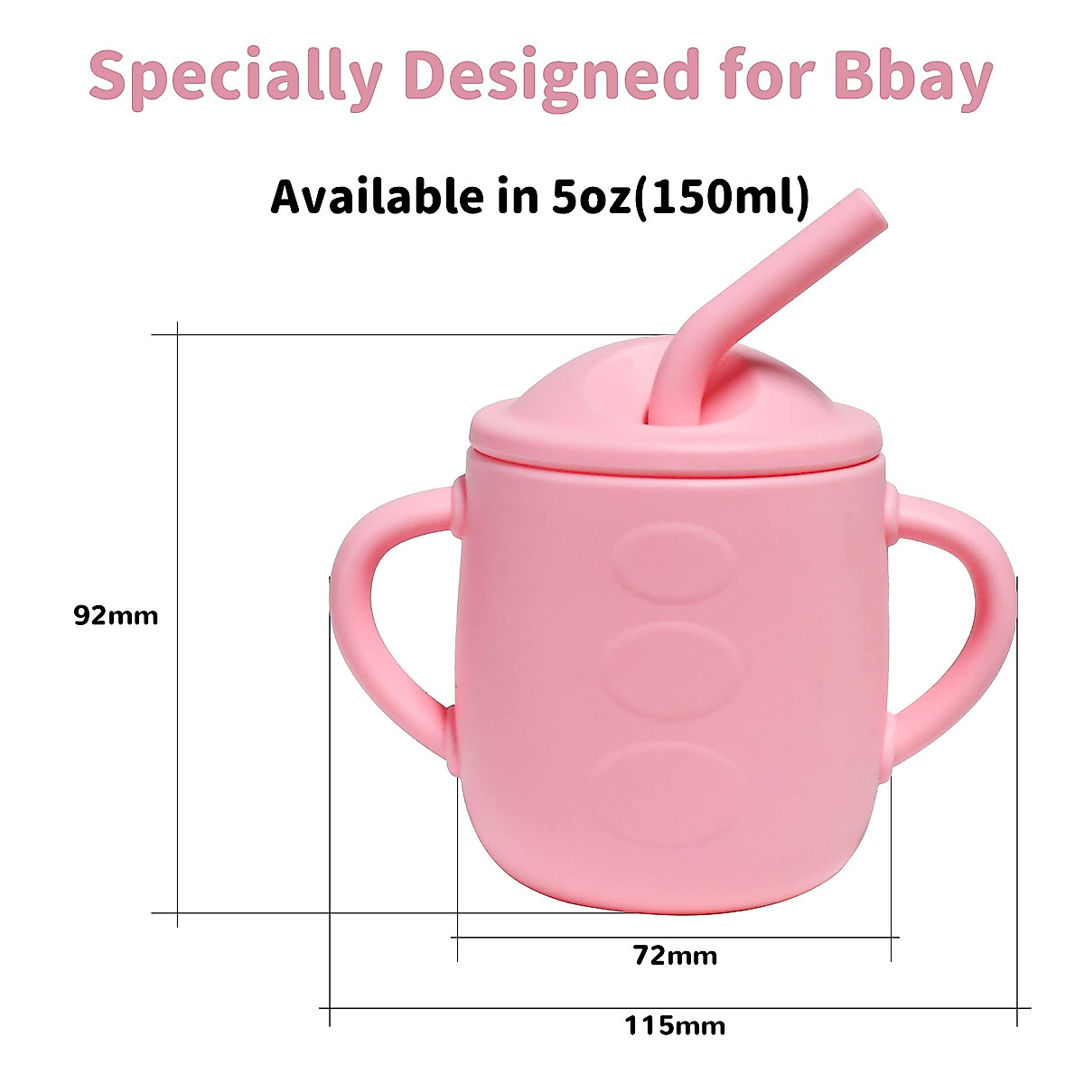 Adocham 100% Silicone Baby Cup With Straw & 2 Handles,Food Grade Toddler Infant Sippy Training Cups Spill Proof,BPA-Free,6 Months+,5oz (Pink)
