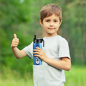 Personalized Kids Water Bottle with Straw Lid on Baby Blue Glitter for School Engraved Custom Children Name 18 oz Modern Insulated