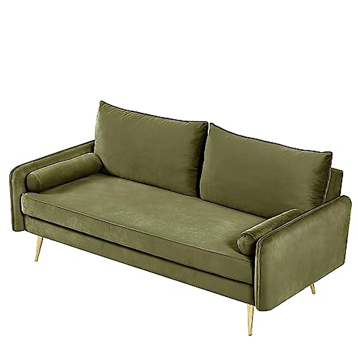 Container Furniture Direct Kent Modern Sofa, European Style Velvet Living Room Furniture with Tapered Legs, Vintage Flair, and Sleek Design, Couch, Olive Green