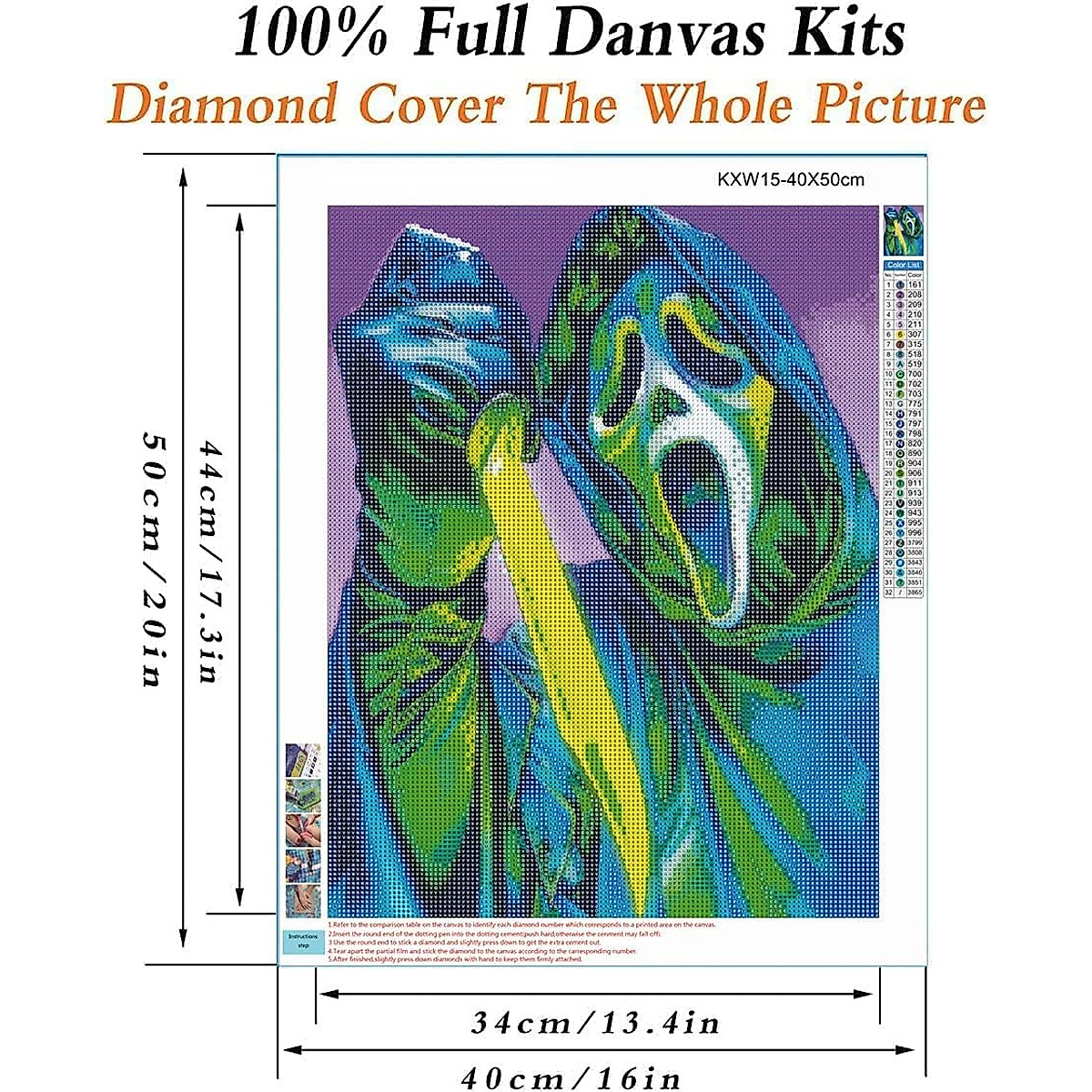 Chuangyi 5D DIY Diamond Art Painting by Number Kits, Horror Movie Round Full Drill Crystal Rhinestone Embroidery Diamond Arts for Home Wall Decor 16X20 inch