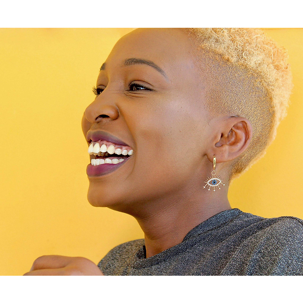 PERNNLA PEARL Gold Evil Eye Huggie Hoop Earrings for Women, 18K Gold Plated Dainty Charm Dangle Earrings With Cubic Zirconia