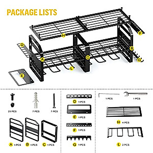 Power Tool Organizer Wall Mounted, 6 Tool Drill Holders with 4 Hangers, Power Tool Rack, Tool Organizer and Storage, Garage Heavy Duty Metal Tool Shelf for Power Tools, Gift for Father