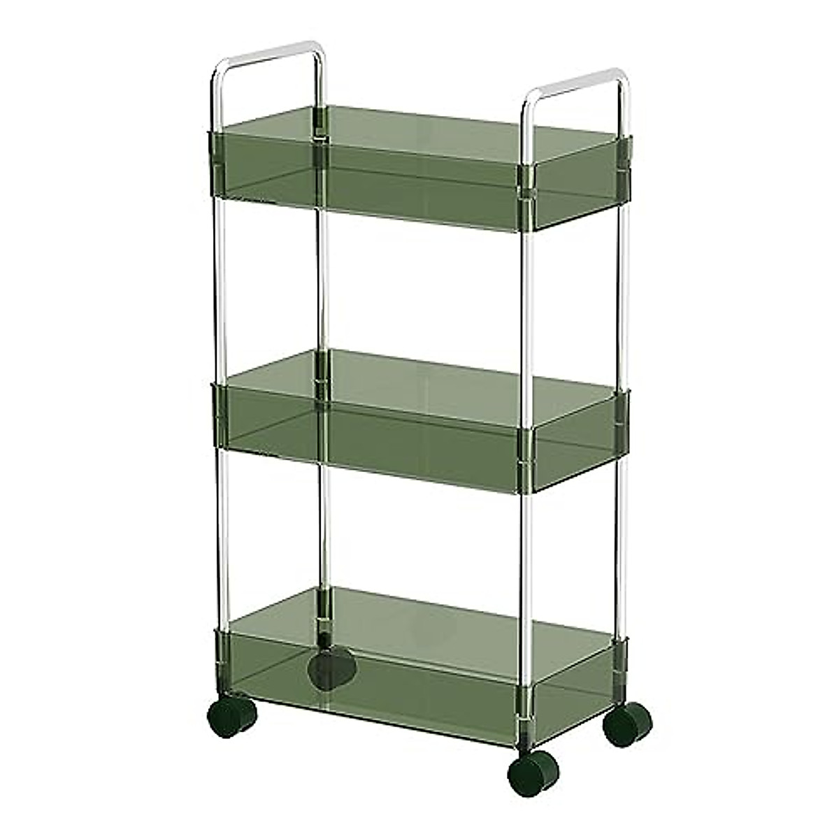Meideli Storage Cabinet Rolling Cart Clear Bathroom Organizer Cart Storage Shelf Multi Layers Large Capacity Moveable Laundry Room Kitchen Organization Rack (Triple Layer, Atrovirens)