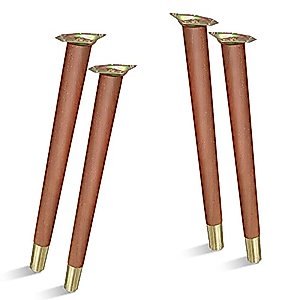 Table Legs 16 inch Wood Furniture Legs with Metal Edge for Coffee Table End Table Mid-Century Modern Style Tapered Round DIY Furniture Legs Accessories Included, Walnut