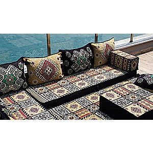4" Thick L Shaped Floor Couch, Arabic Sofa Seating, Floor Pillow, Sectional Sofa Set, Patio Furniture, Arabic Majlis (L Sofa Full Set, 4'' Thickness (10 cm))