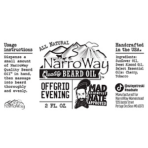 Narroway Beard Oil (Off Grid Evening) 2 oz Bottle, 2.0 Fl Oz, 2.0 fluid_ounces