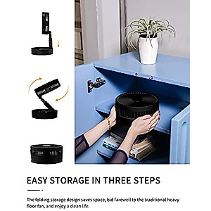 Oscillating Fan Foldaway with Remote Control, 7200mAh Rechargeable Battery Powered Pedestal Fan for Camping, 4 Speed, Timer, Height Adjustment Portable Table Fan for Travel , Outdoor, Home (Black)