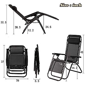 Zero Gravity Recliner Chair, Adjustable Anti Gravity Locking Chaise Recliner Support 250lbs, Heavy Duty Folding Zero Gravity Chair w/ Mesh Back, Wider Armrest, Headrest & Cup Holder -Set of 2 (Black)