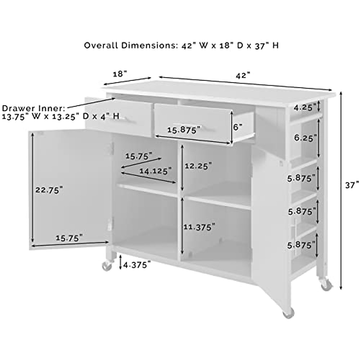 Crosley Furniture Savannah Wood Top Drop Leaf Rolling Kitchen Island Cart with Spice Rack and Shelves, Mint