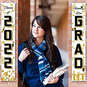 3PCS Graduation 2022 Decorations - Class of 2022 Graduation Banner Porch Signs for School College Congrats Grad Backdrop Graduation Party Supplies Hanging Door Wall Decorations Outdoor