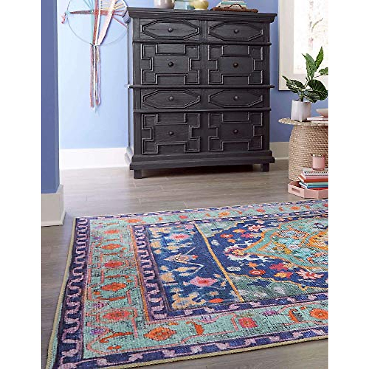 Unique Loom Revival Collection Traditional Medallion Border Blue/Teal Area Rug (7' 6 x 10' 6)