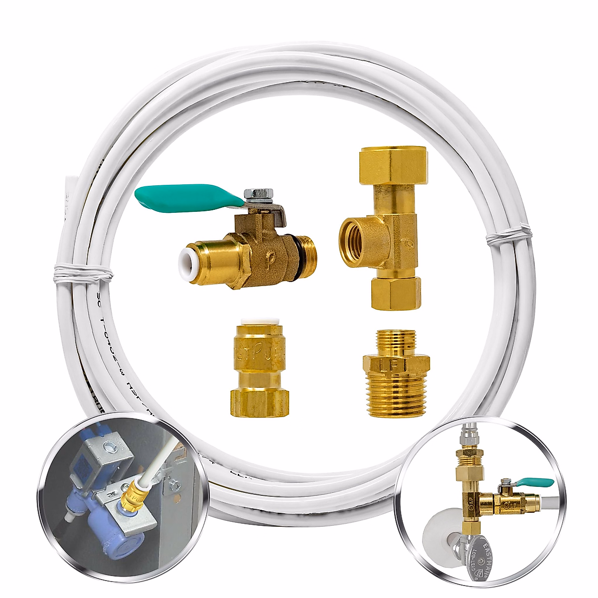 Ice Maker Fridge Quick Installation Kit with 25' Feet Tubing for Drinking Water Appliance Water Line, Solid Brass Stop Tee and Valve, 1/4" Fittings