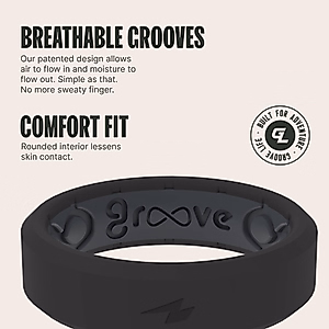 Groove Life Zeus Thin Midnight Black Silicone Ring Breathable Rubber Wedding Rings for Women, Lifetime Coverage, Unique Design, Comfort Fit Ring - Size 8