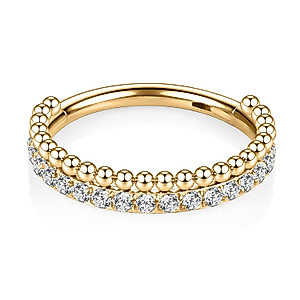 Conch Hoop Conch Piercing Jewelry 16g Septum Jewelry Daith Earrings Surgical Steel Hoop Earrings Gold Bead and CZ Nose Hoops 16 Gauge Septum Clicker 10mm Helix Earring Rook Earrings