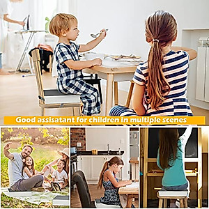 Toddler Booster Seat for Dining Table, Booster Seat for Table with Non-Slip Bottom & Straps, HOSEASCA Kitchen Booster Seat with PU Washable Cover for 4-35 Months(Grey)