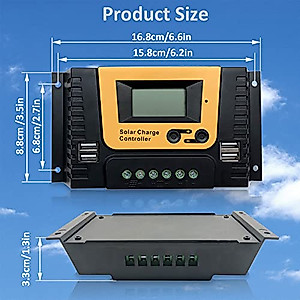 20amp Solar Charge Controller 12V 24V 36V 48V Auto,PWM Solar Controller 20A with Backlit Display, Temperature Sensor,4 USB Ports, Fit for MAX 1040W Solar Panels Gel Sealed Flooded and Lithium Battery