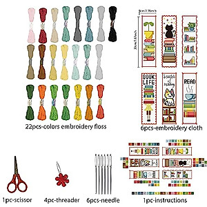 FREEBLOSS 6 Set Cross Stitching Bookmark Cute Stamped Embroidery Bookmark with Instruction Cross Stitch Kits for Adults DIY Bookmark Kit 8''x2.4''
