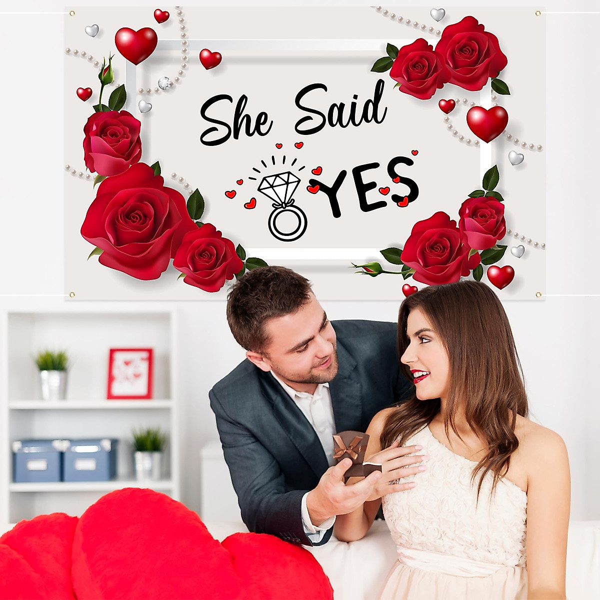 Labakita She Said Yes Backdrop for Photoshoot, Engagement Party Backdrop Sign, Bridal Shower Bachelorette Engagement Party Decoration Supplies, Wedding Engaged Photoshoot