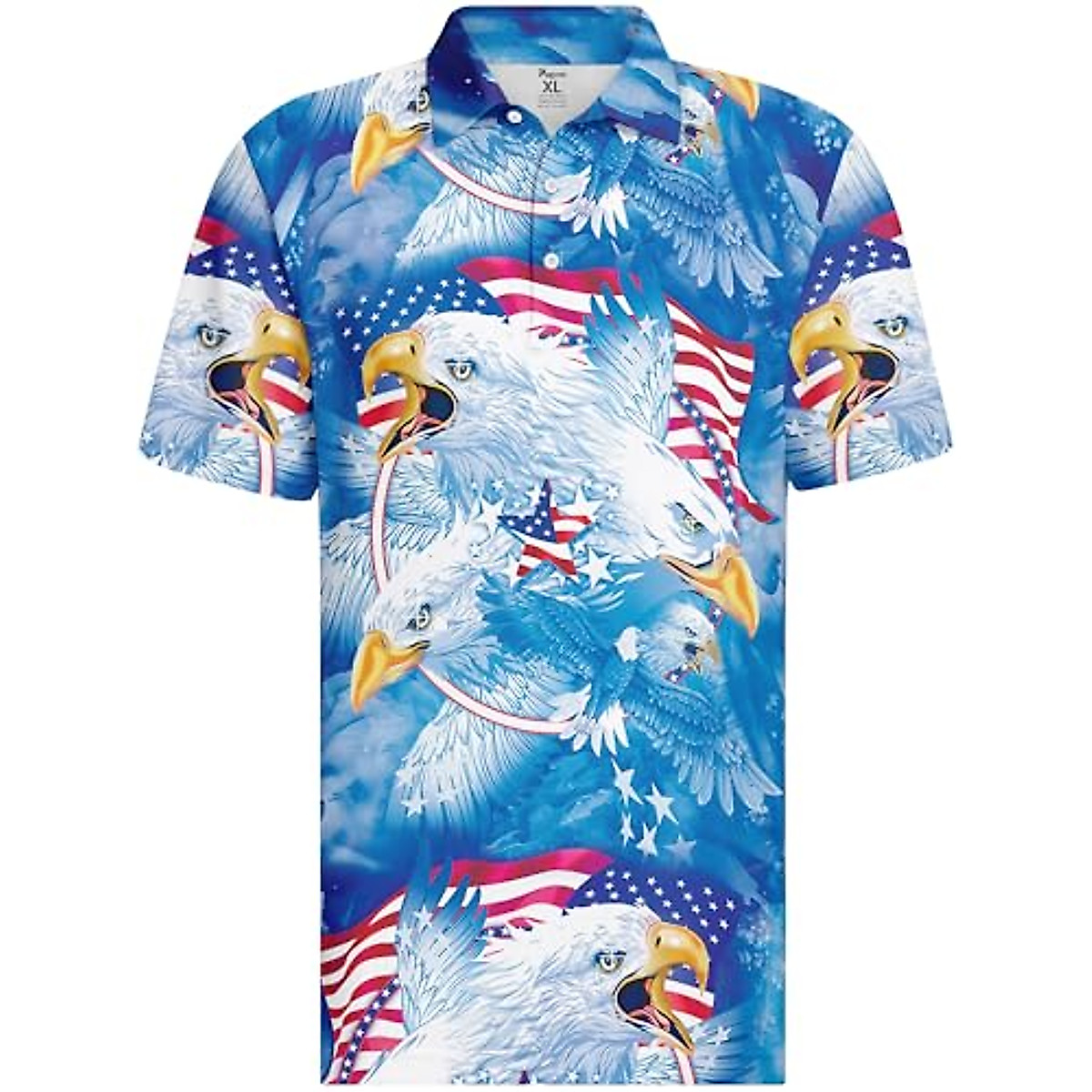 PAGYMO Golf Shirts for Men Hawaiian Funny Crazy Print Mens Polo Shirt Eagle Flag Shirt, X-Large, Aop-polo-69379