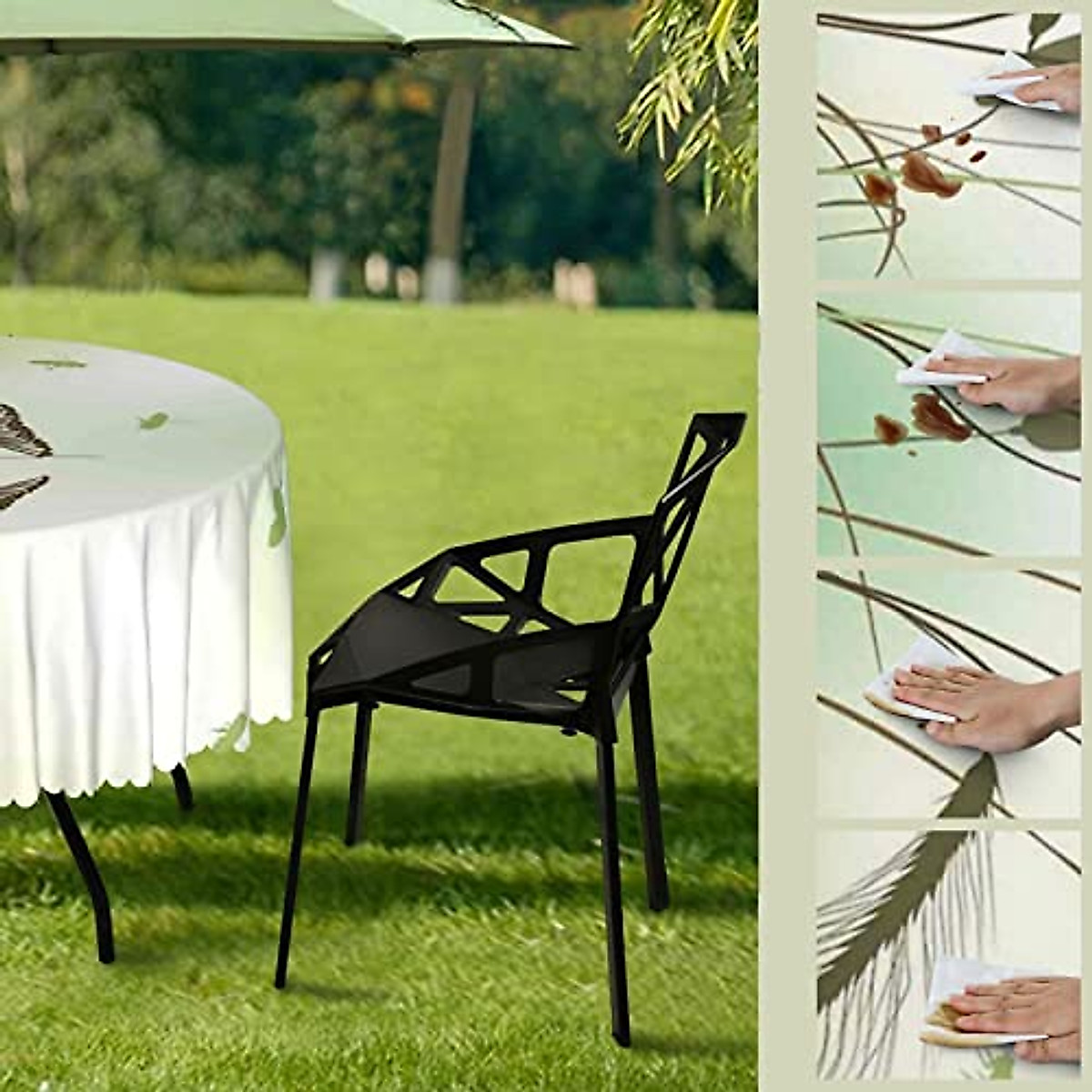 Lirduipu Butterfly Pattern Round Outdoor Tablecloth,Round Tablecloth with Umbrella Hole and Zipper for Patio Garden,Waterproof Spill-Proof,for Patio Table with Umbrella Hole(72" Round,Green)