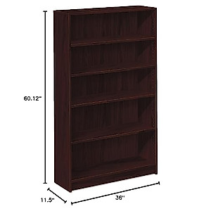 HON 1875N 1870 Series Bookcase, Five Shelf, 36w x 11 1/2d x 60 1/8h, Mahogany