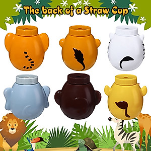 12 Set Zoo Animal Cups with Straws and Lids, 10 oz Plastic Reusable Safari Jungle Animal Theme Party Kids Cups for Elephant, Monkey, Lion, Tiger, Zebra, Giraffe, Safari Birthday Party Supplies