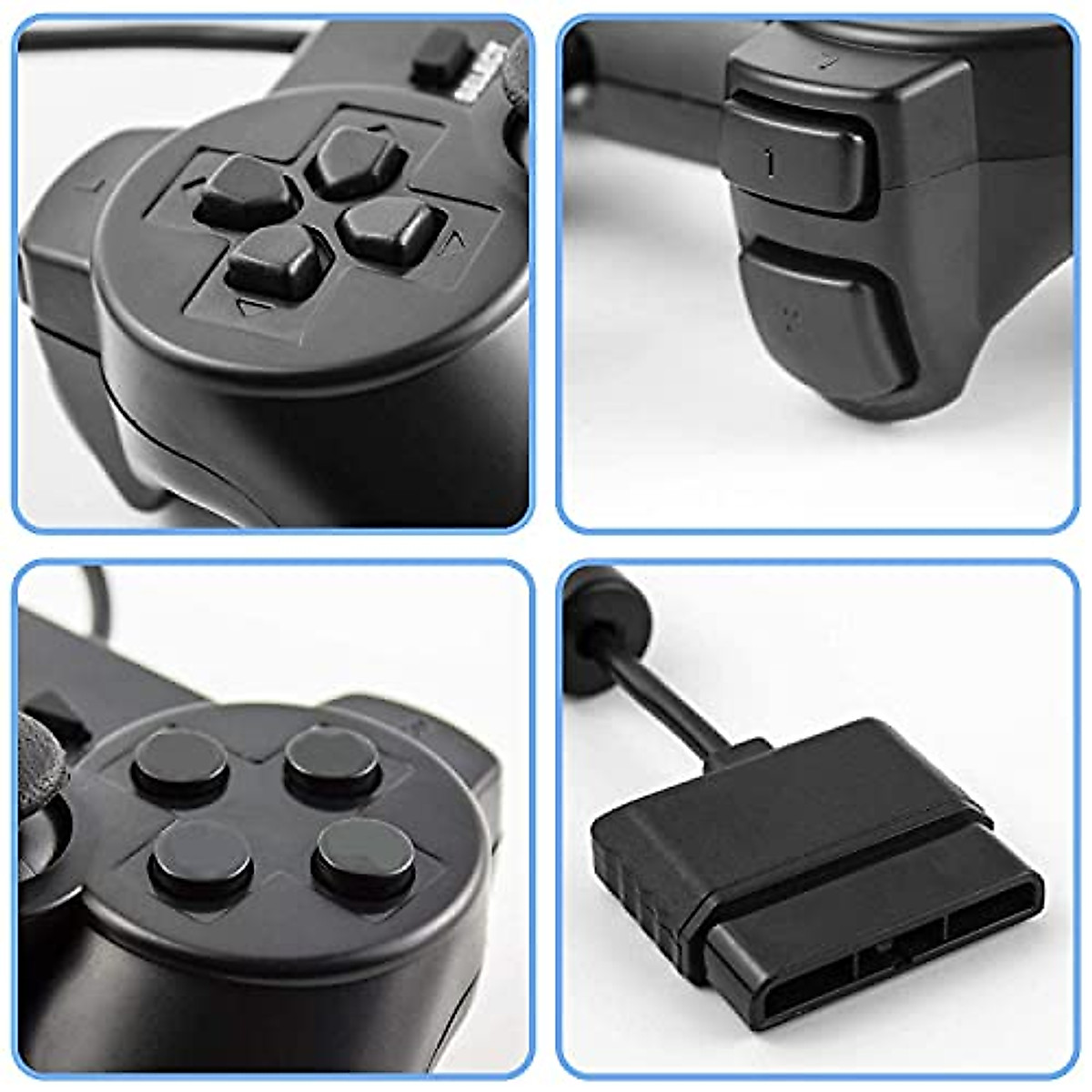 TUOZHE Wired Controller for PS2 Double Shock, 2 Pack Gamepad Remote Compatible with Play Station 2 (Two Black)
