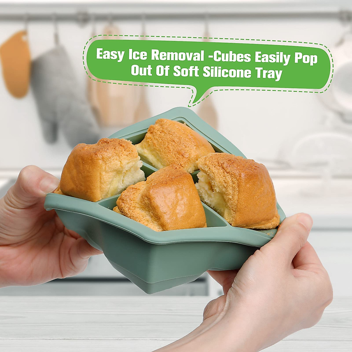 haakaa Silicone Baby Food Freezer Tray with Clip-on Lid,Baby Blocks Food Storage Containers for Homemade Baby Food, Baby Food Baking Mold,4 Compartment,Green