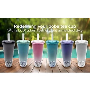 Bumbler 24oz Large Reusable Portable Eco-Friendly Tumbler | Drinking Cup with Wide Soft Tip Straw, Aesthetic Leak-Proof Lid – for Boba Tea, Smoothies, Iced Coffee, Hot or Cold Drinks – Fresh Mint