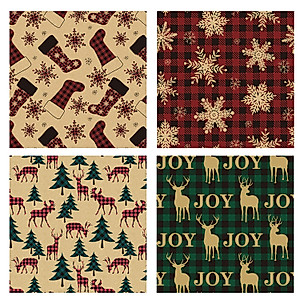 RUSPEPA Christmas Wrapping Paper, Kraft Paper - Red and Green Plaids Style Designs - 4 Rolls - 30 inches x 10 feet per Roll