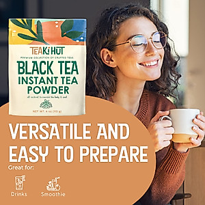 TEAki Hut Instant Black Tea Powder, 4 oz, Black Tea Powder, Powdered Black Tea for Hot and Cold Beverages, Refreshing Instant Tea Powder, Unsweetened Tea Powder, 113 Servings