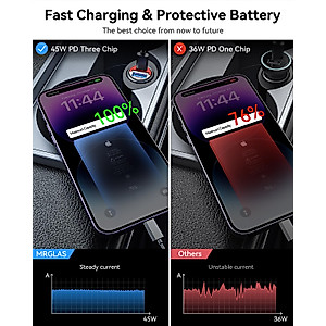 MRGLAS 90W USB C Car Charger Fast Charging,[Smallest Metal] Car Charger USB C PD45W+QC3.0 Dual Port Cigarette Lighter USB C Charger Car Charger Adapter for iPhone 16 Pro Max 15 iPad Samsung S25 -Red