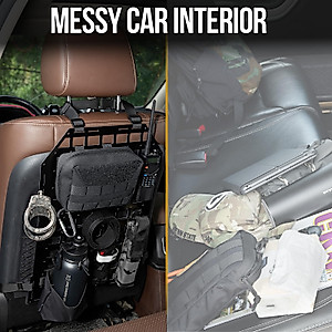 OneTigris Molle Seat Back Organizer, Tactical Rigid MOLLE Car Panel, Fiberglass Universal Car Seat Cover Back Seat Organizer for Vehicles Trucks Cars Mount Rack for Modular Storage & Display