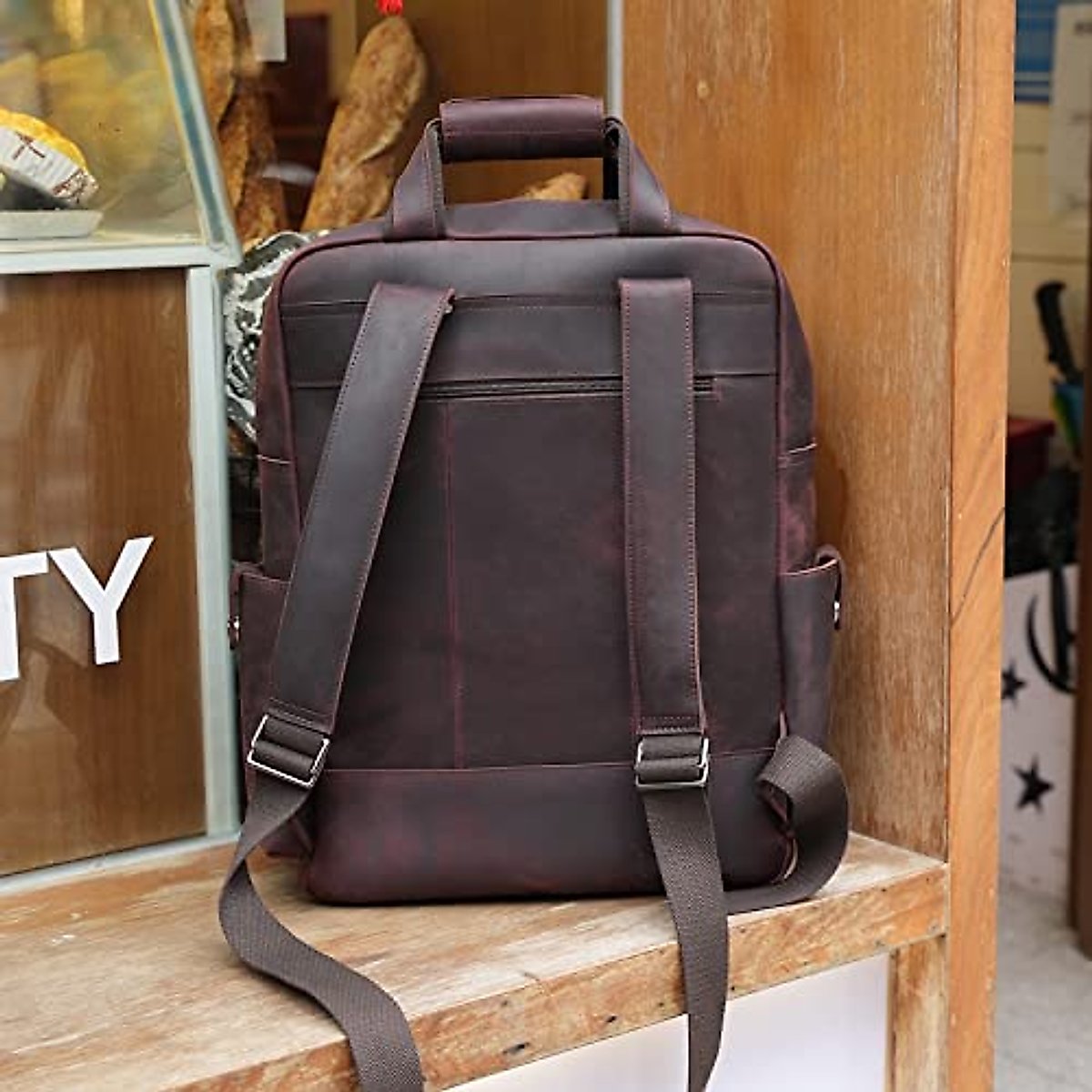 Polare Cowhide Leather 17.3'' Laptop Backpack Daypack Travel Bag School Bag Satchel