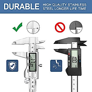 Digital Caliper Micrometer, REEXBON 6 Inch Caliper Measuring Tool, Inch/mm/Fractions Conversion, Stainless Steel Precise Vernier Calipers with Extra-Large LCD Screen