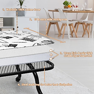 Duwee 15"x30" Table Top Ironing Board Extra Wide with Anti-Rust Hanging Hook and Removable Washable Cotton Cover, Steel Mesh Top Ironing Boards with 10mm Thicken Double Layers Feltpad and Foam,White