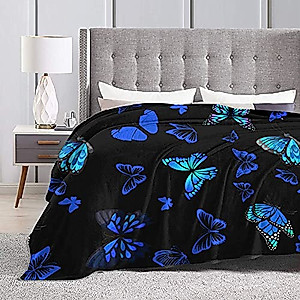 Blue Butterflies Soft Warm Throw Blanket Lightweight Flannel Fleece Bed Blanket Gift for Girls Boys Men Women Chair Couch 60"x50"