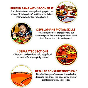 Constructive Eating Made in USA Toddler Dining Set: Kids Placemats for Dining Table with Construction Plate & Utensils, Perfect Toddler Boy Gifts or Toddler Girl Gifts for 2 Year Old, Toddler Forks and Spoons for Picky Eater