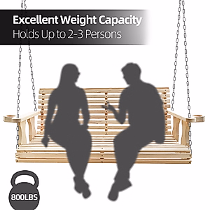 Beneouya Porch Swing Outdoor, 5.5FT Heavy Duty 800lbs Wooden Hanging Swing Bench with Cupholders and Hanging Chains for Front Porch Garden Deck Patio Backyard Balcony